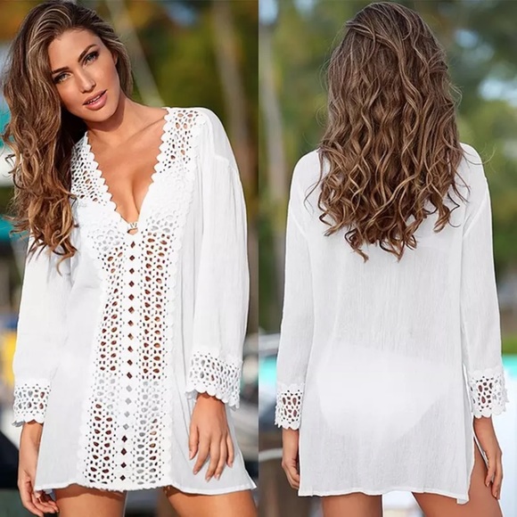 Swim | White Lace Crochet Beach Cover Up | Poshmark